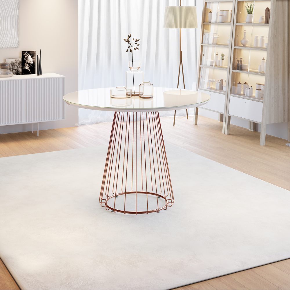 Mesa Argus 1,10 Redondo Laqueado (Vidro Off) Base Cobre MDecor ...