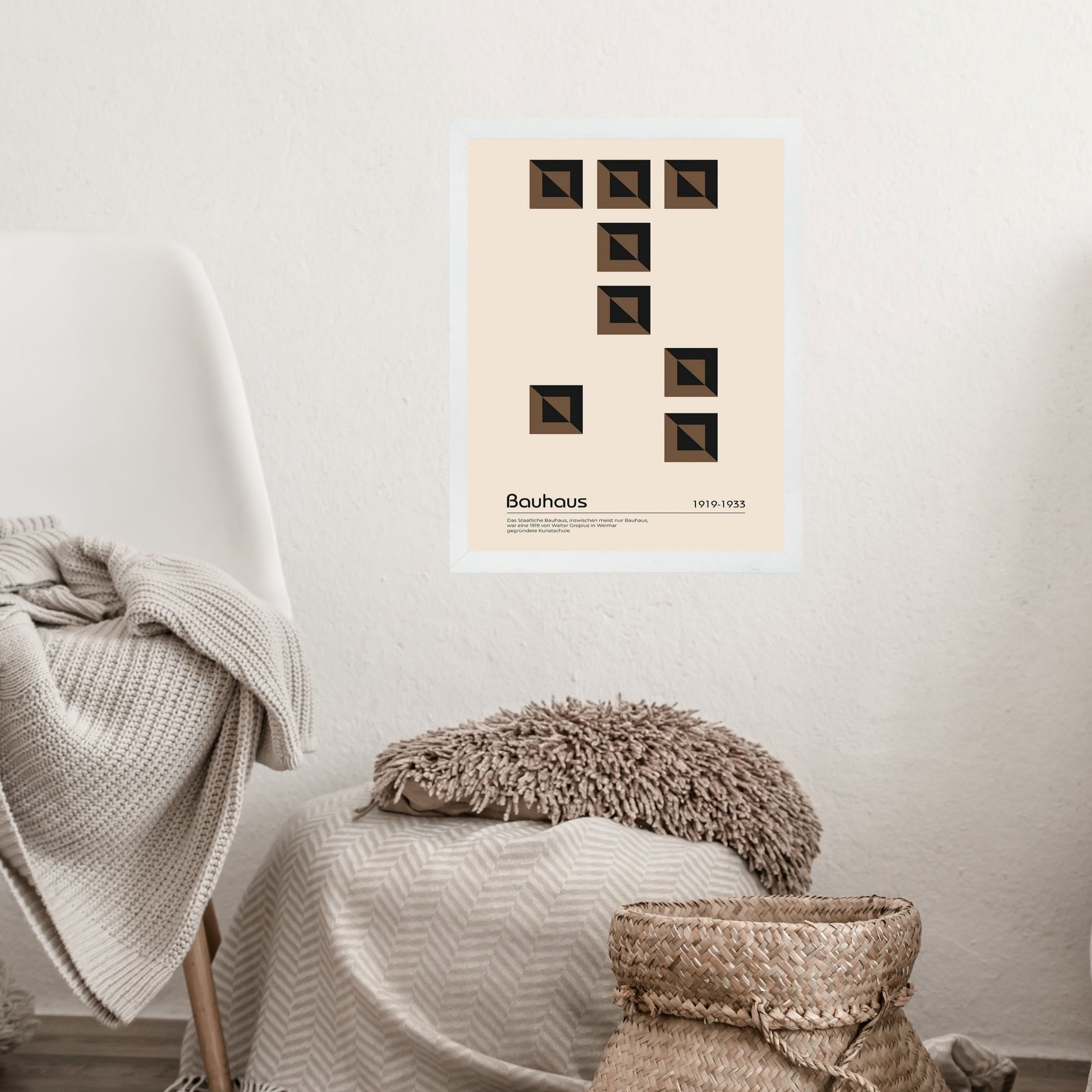 Quadro Bauhaus Marrom - Scattered Bricks 33x24cm - com Vidro:moldura ...