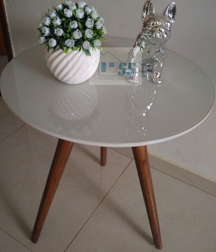 Mesa de canto tampo 40 cm off white com vidro pés 60 cm | MadeiraMadeira