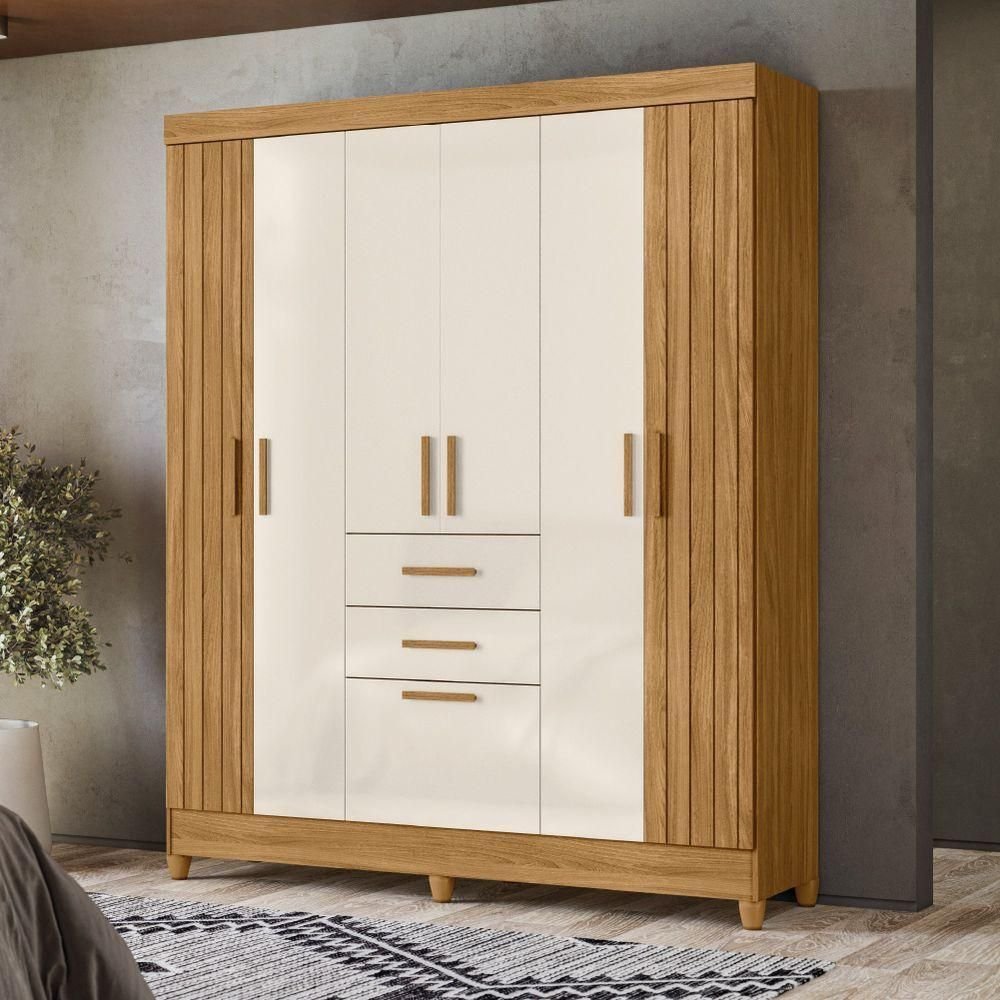 Guarda Roupas Casal Ripado 7 Portas 2 Gavetas Malta Madeirado Off White ...