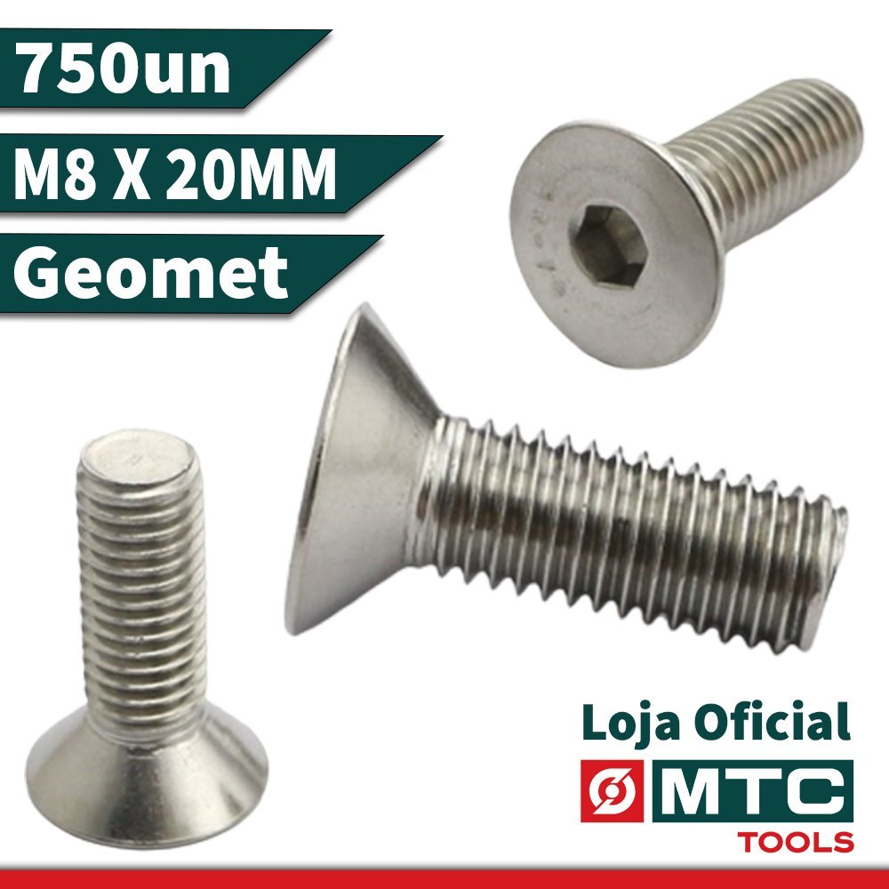 PARAFUSO ALLEN M8 X 12 CABEÇA CHATA GEOMET A - 750 PÇS | MadeiraMadeira