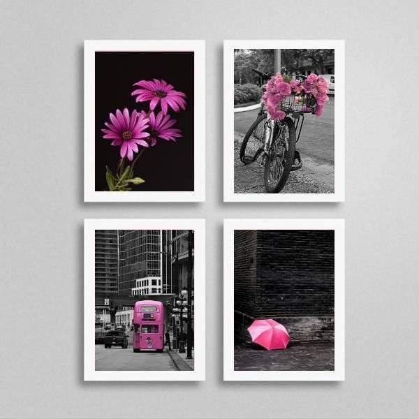 Kit 4 Quadros Decorativos Fotografias Rosas | MadeiraMadeira