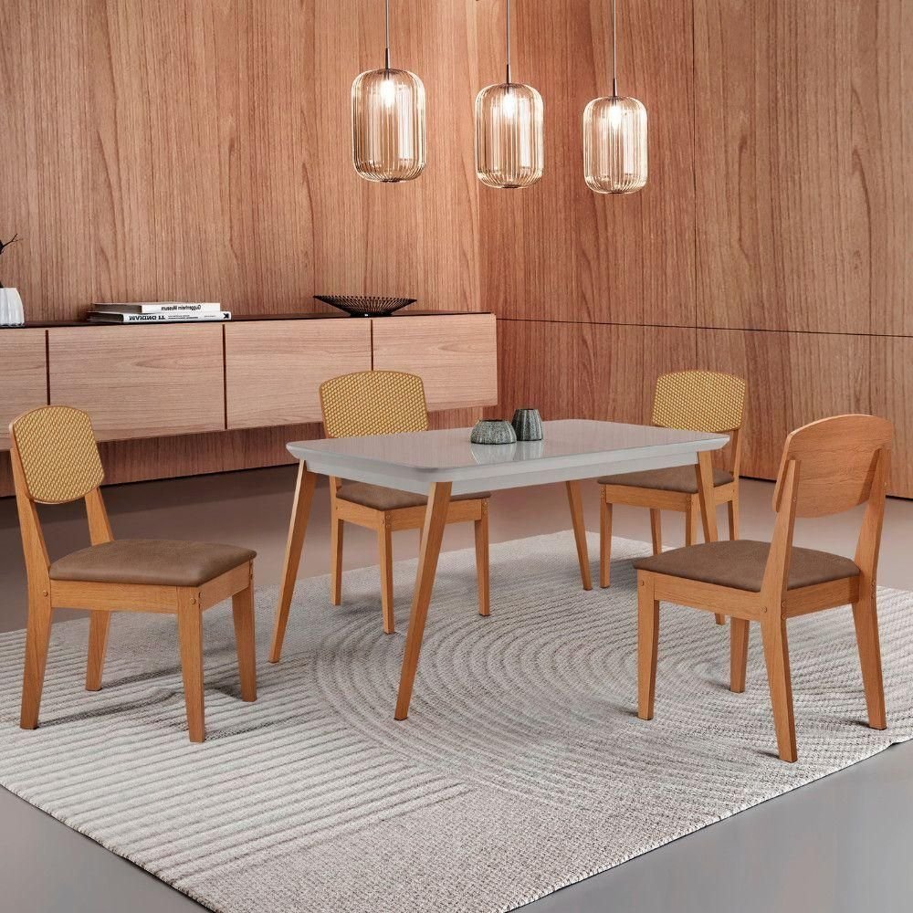 Mesa de Jantar Copper 120cm Tampo Mdf Vidro 4 Cadeiras Tork/off ...