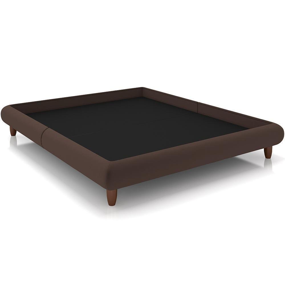 Cama Casal Queen Base Box Pés de Madeira 176cm Otto P05 Veludo Marrom - Lyam Decor | MadeiraMadeira