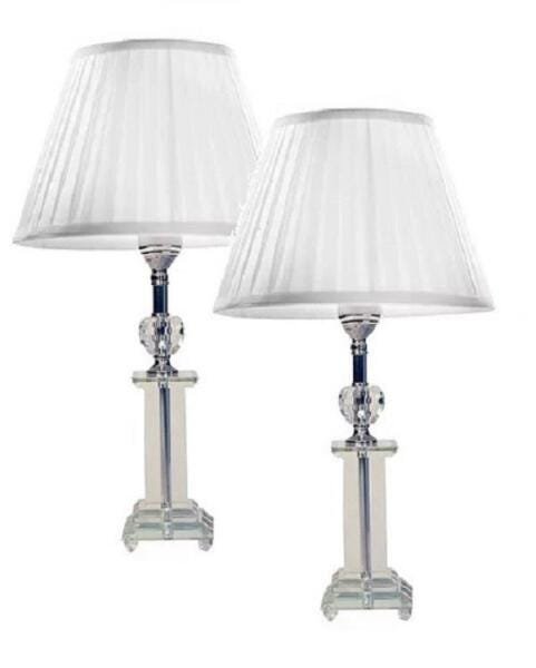 Kit de 2 Abajures Moderno Branco Cristal Sala Quarto S10 | MadeiraMadeira