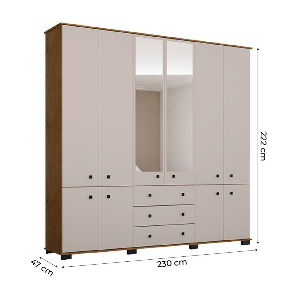 Guarda Roupas Casal Com Espelho 10 Portas 3 Gavetas Luna Araplac Freijó ...