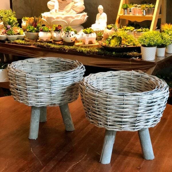 Cesto Vime Redondo com Pés | MadeiraMadeira