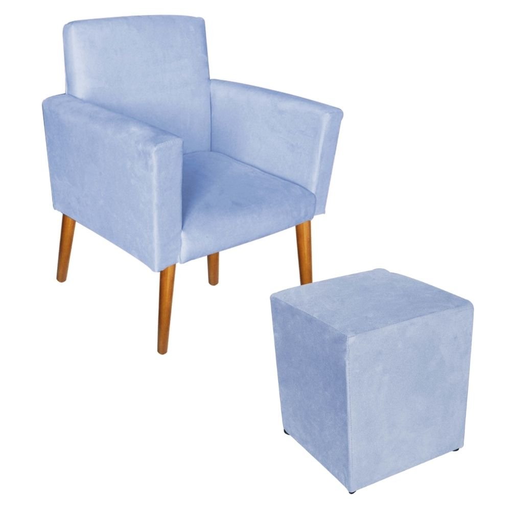 Poltrona Decorativa Nina e Puff Dado Corino Azul Bebê- Móveis Mafer ...