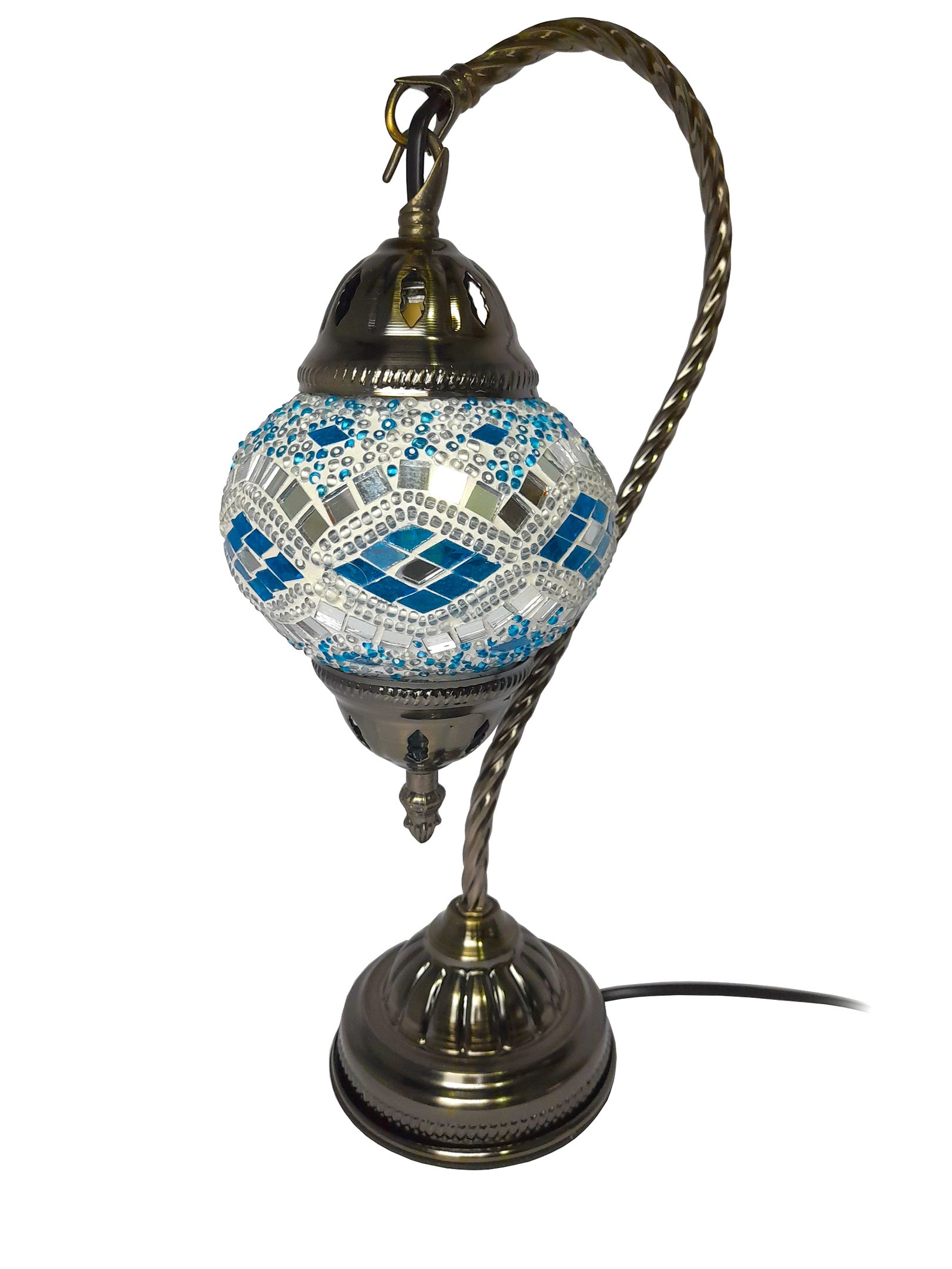 Abajur Turco Mosaico Metal E Vidro Azul Star Bivolt 40cm | MadeiraMadeira