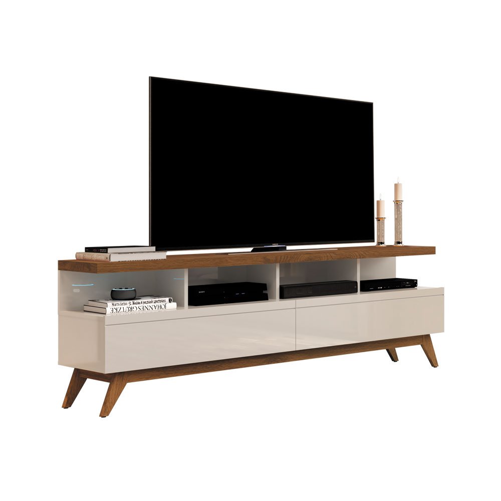 Rack para TV Até 60 Polegadas Vivare Wood 2 Gavetas Off White/Freijo ...