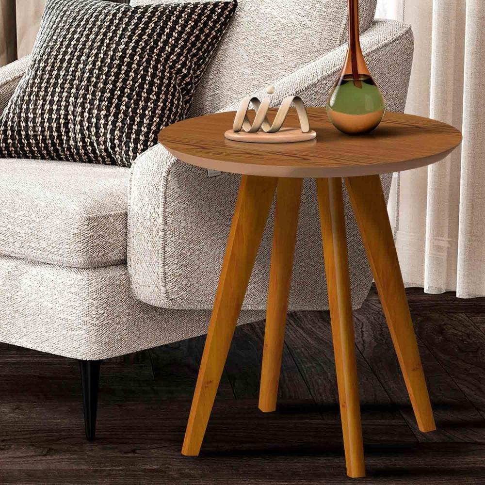 Mesa Lateral Redonda Retrô Freijó Felani Shop Jm | MadeiraMadeira