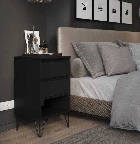 Mesa de Cabeceira Iron 1 Nicho com Pés de Ferro - Preto | MadeiraMadeira