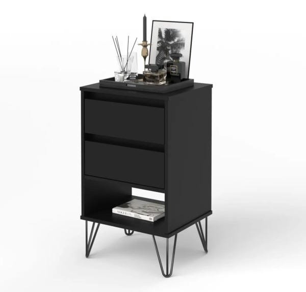 Mesa de Cabeceira Iron 1 Nicho com Pés de Ferro - Preto | MadeiraMadeira