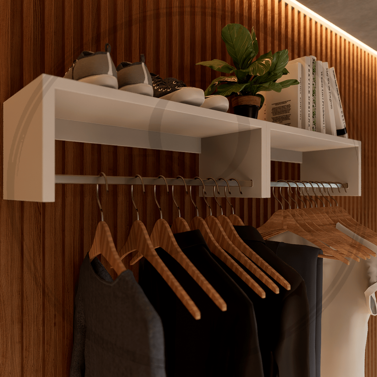 Kit 2 Cabideiro Com Prateleiras Moderno Wood On Design Cabideiro multiuso aéreo | MadeiraMadeira