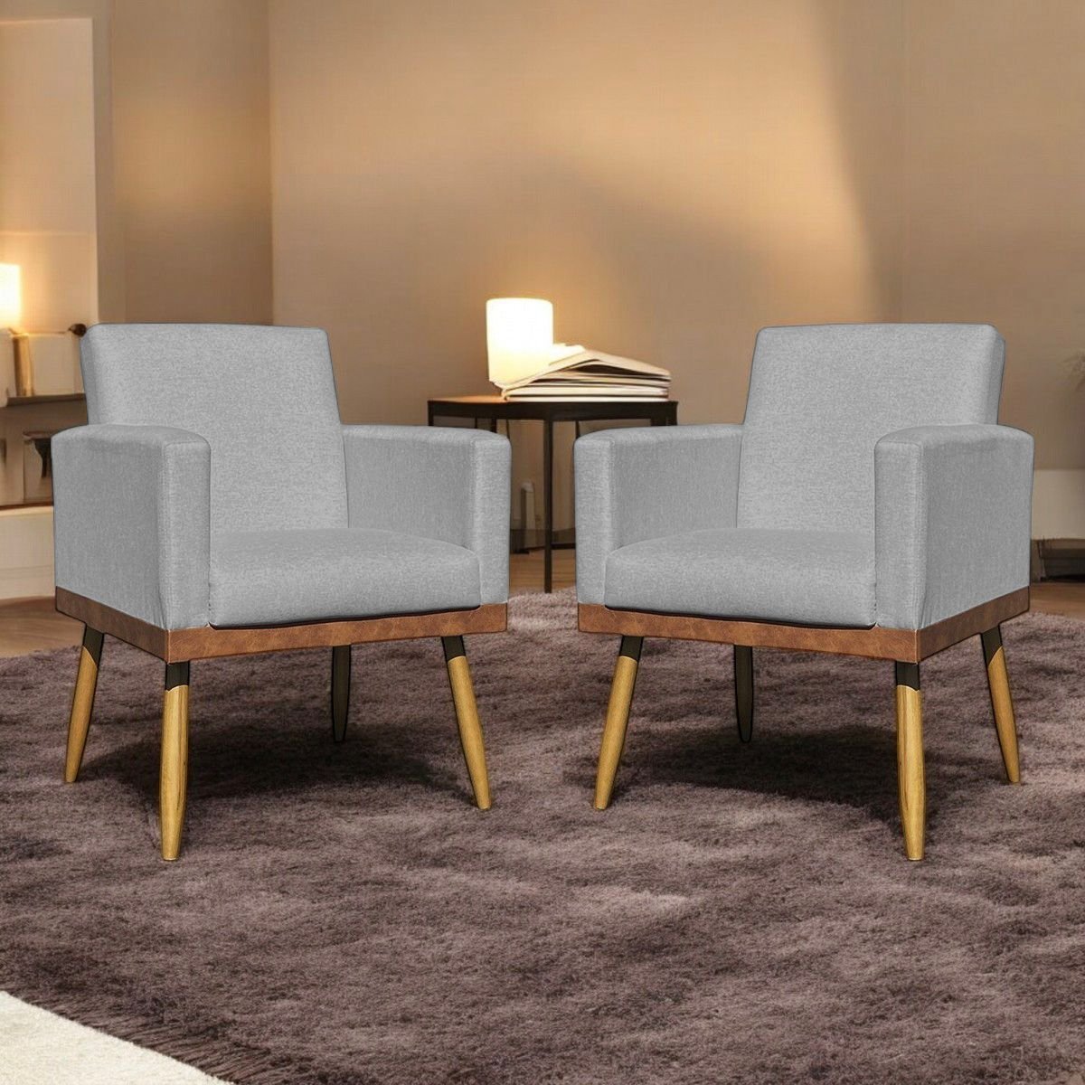 Kit Poltrona Decorativa Nina no Linho Base Compose - Dritex:linho Cinza ...