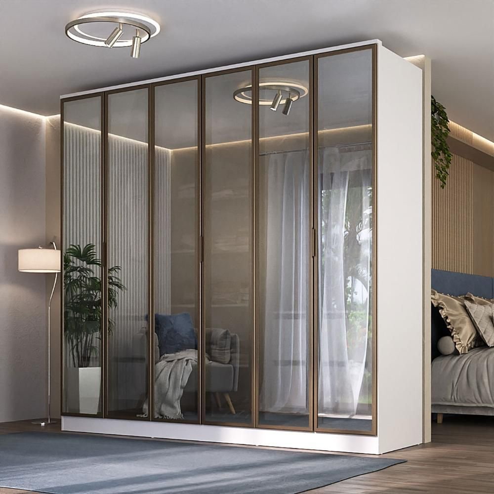 Guarda Roupa Moderno C/ 6 Portas Reflecta 4 Gavetas 100% Mdf Cor:branco ...