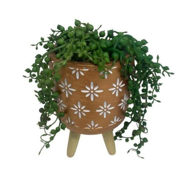 Vaso Cimento Rose Gold Tripé De Madeira, Com Planta | MadeiraMadeira