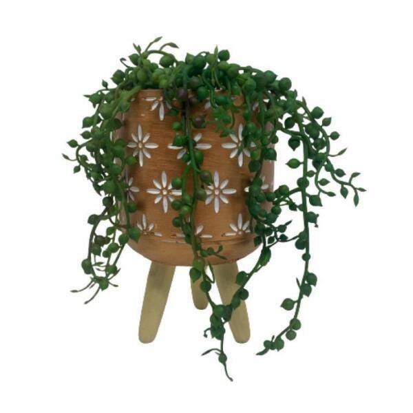 Vaso Cimento Rose Gold Tripé De Madeira, Com Planta | MadeiraMadeira