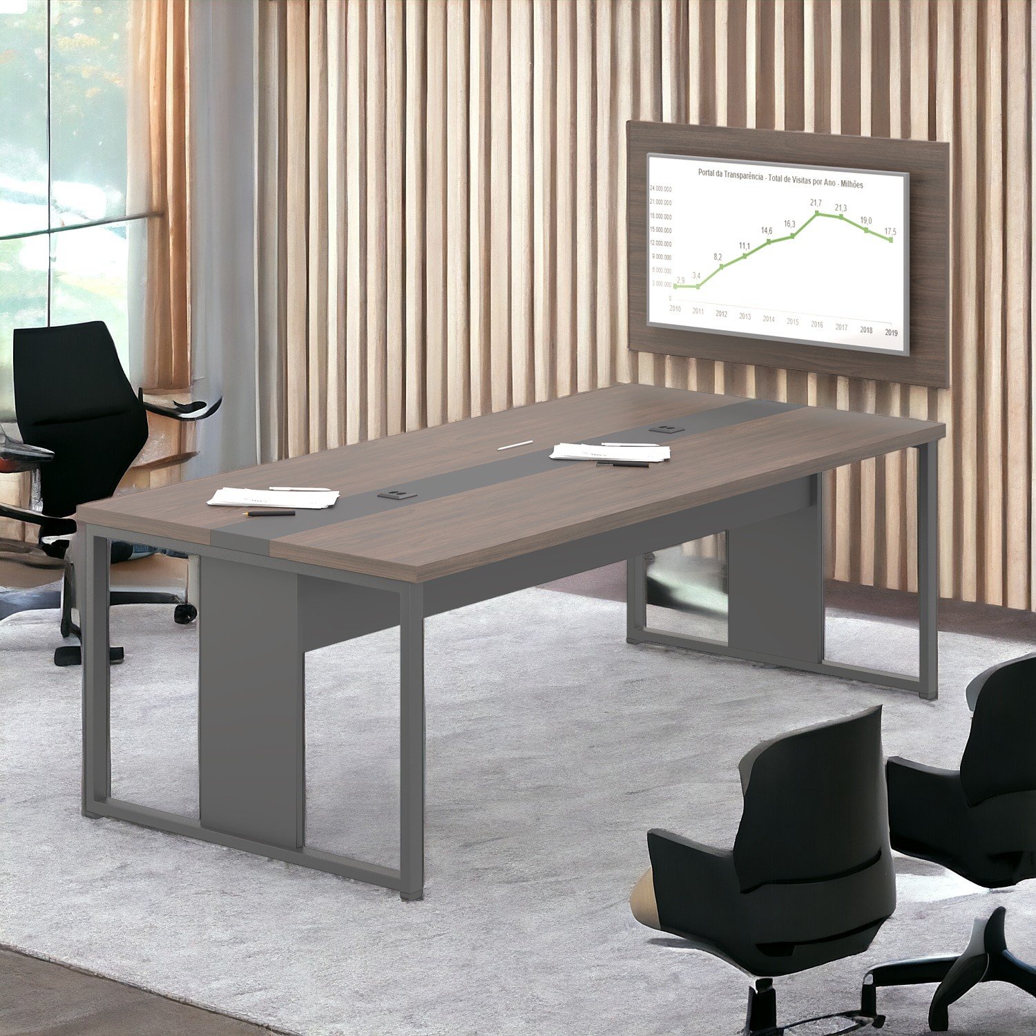 Jogo Mesa com Painel e Cadeiras de Escritório Freijó Preto | MadeiraMadeira