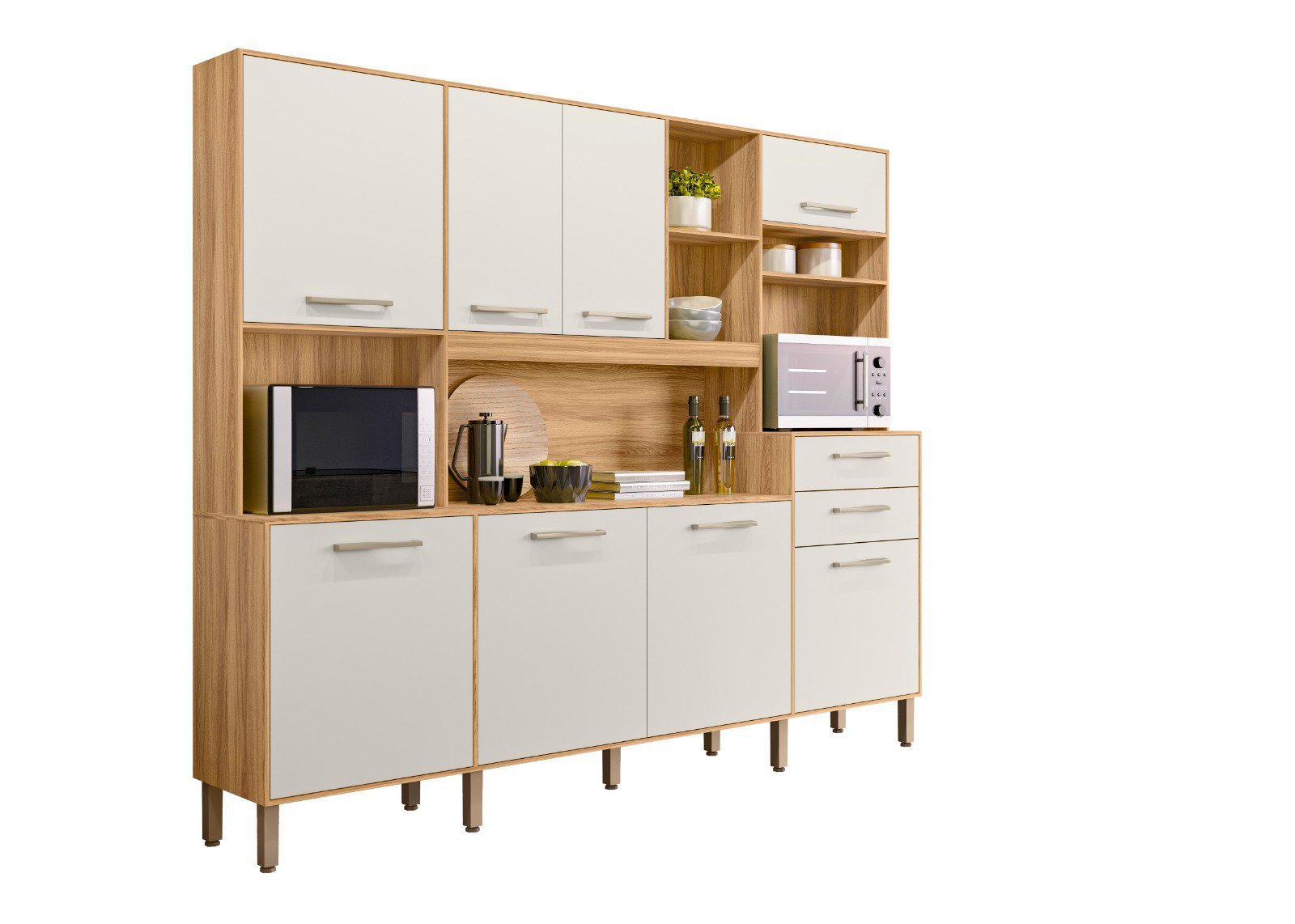 Kit Cozinha Hortelã 8 Portas Freijó/Off White Cristal - Nicioli ...