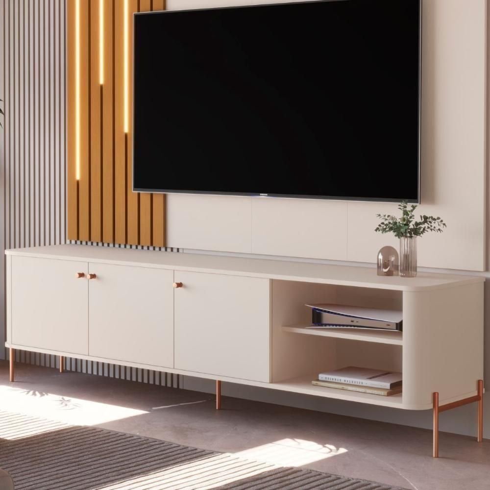 Rack para Tv 70 Polegadas Olaf Off White Bronze | MadeiraMadeira