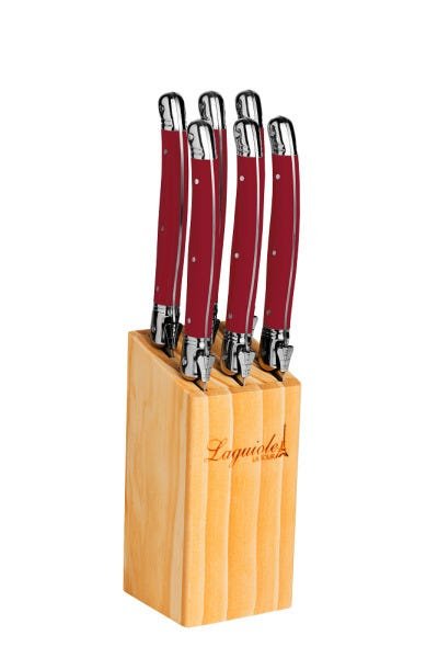 CONJU. 6 FACAS LUXO EM SUPORTE DE MADEIRA BORDEAUX | MadeiraMadeira