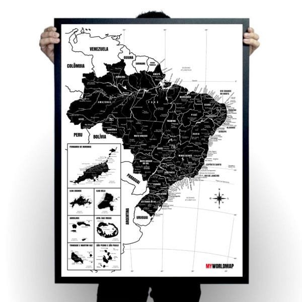 MAPA DO BRASIL MINIMALISTA DETALHADO COM CIDADES, PRAIAS, RIOS E ILHAS ...