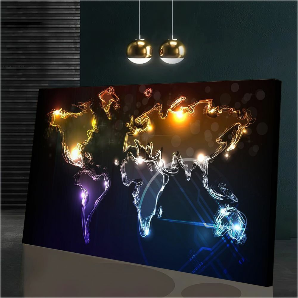 Quadro Mapa Mundo Moderno Abstrato:120x80 cm/PRETA | MadeiraMadeira