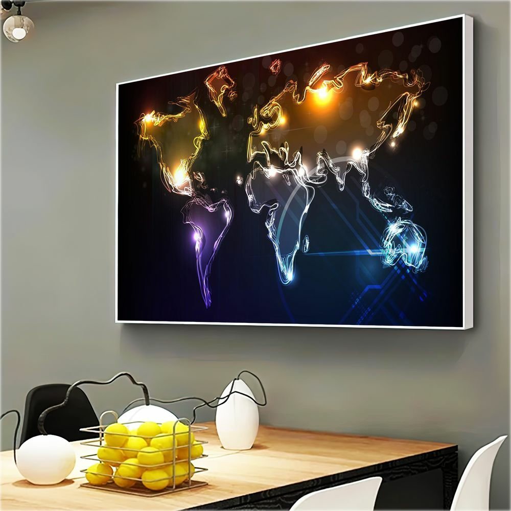 Quadro Mapa Mundo Moderno Abstrato:120x80 cm/PRETA | MadeiraMadeira