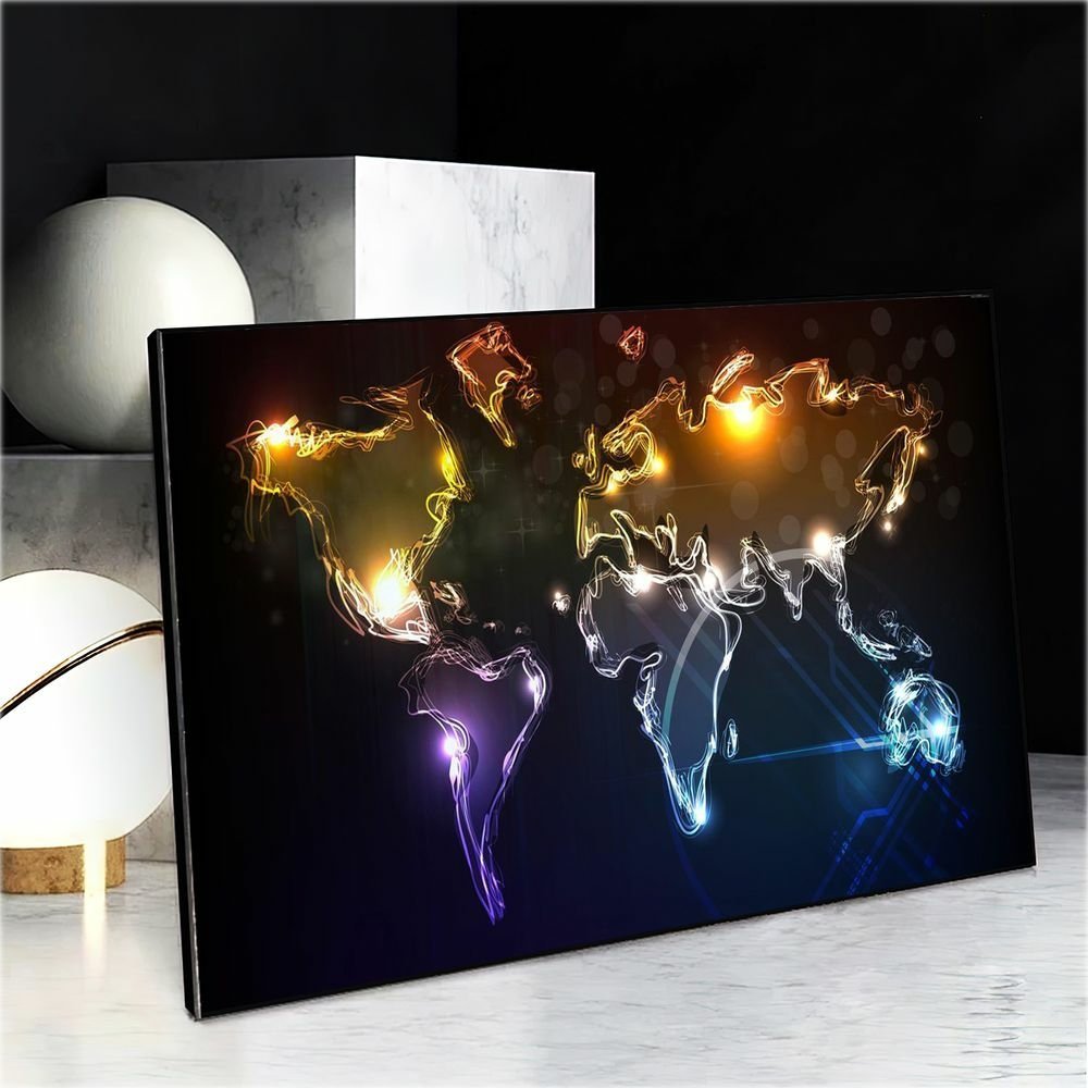 Quadro Mapa Mundo Moderno Abstrato:120x80 cm/PRETA | MadeiraMadeira