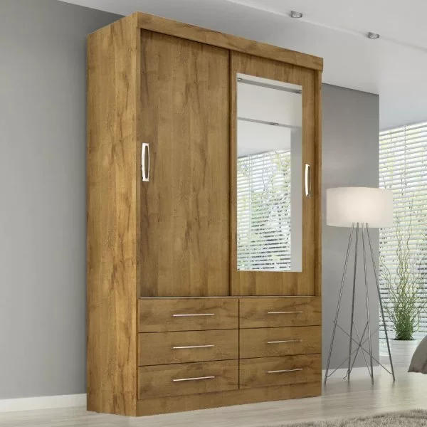 Guarda-Roupa 2 Portas de Correr com Espelho e 6 Gavetas Cairo ...