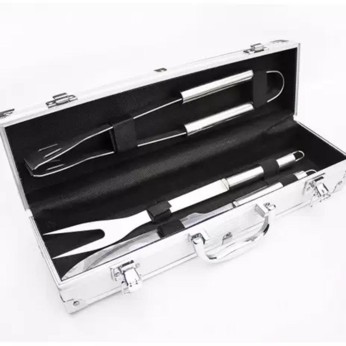 Kit de Churrasco Inox 3 peças com Maleta de Alumínio | MadeiraMadeira