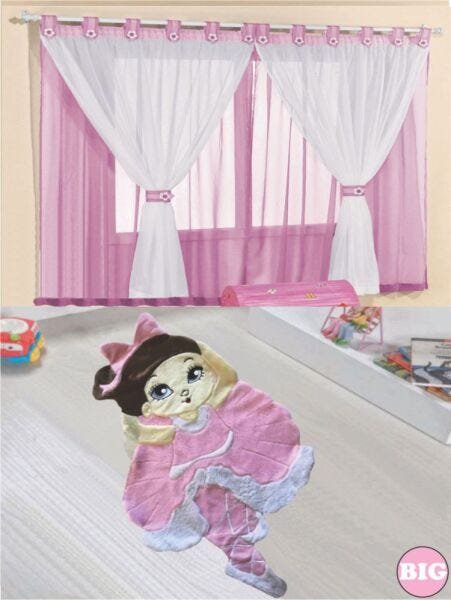 Kit Decoração para Quarto de Menina = Cortina Malha Juvenil + Tapete ...