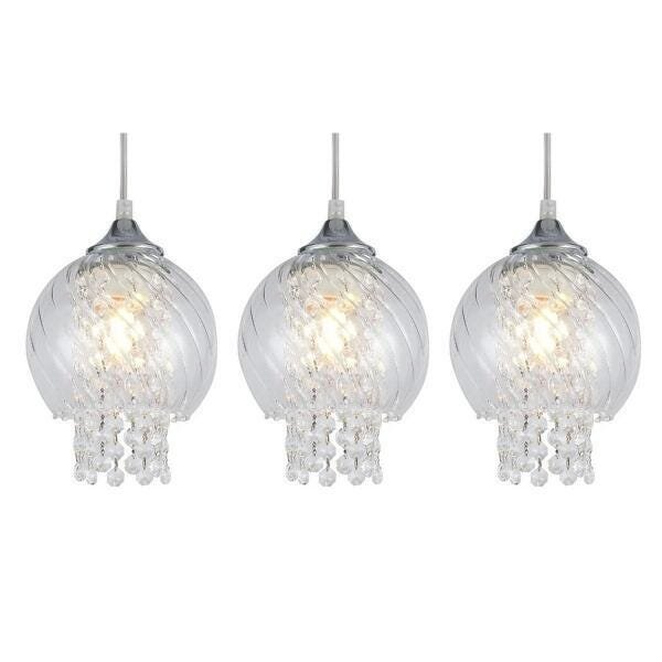 Kit 3 Pendente De Cristal Vidro Transparente Sala Alz28 | MadeiraMadeira