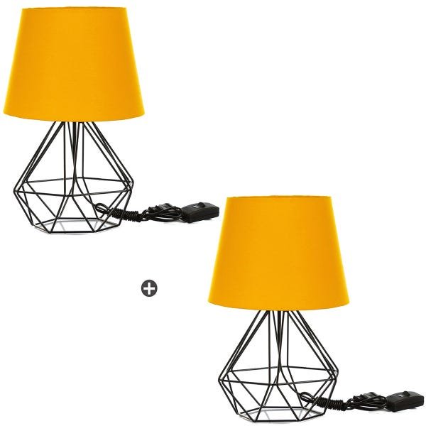 Kit de 2 Abajures Diamante Dome Amarelo com Aramado Preto | MadeiraMadeira