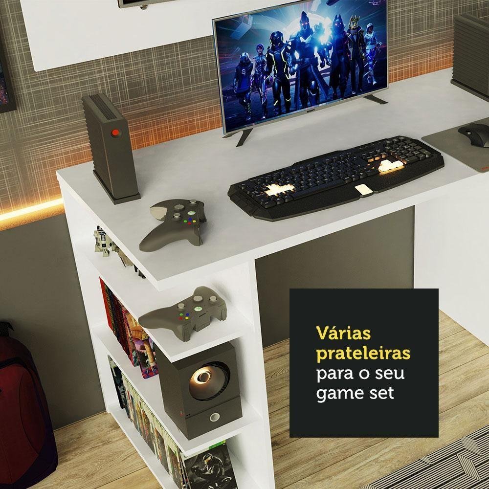 Mesa Para Computador Gamer e Painel Para Tv Até 50 Branco | MadeiraMadeira