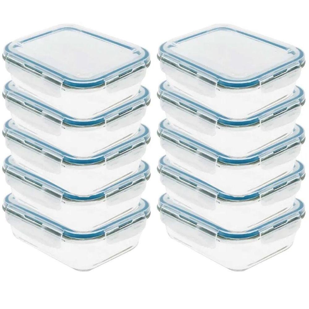 Kit 10 Pote de Vidro com Tampa Hermética 370ml 14,5x10x4,5 | MadeiraMadeira