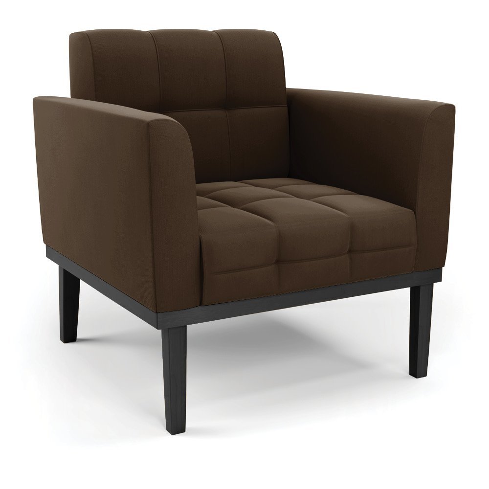 Sofá Namoradeira e Poltrona Base de Madeira Preto Elisa Suede Marrom ...