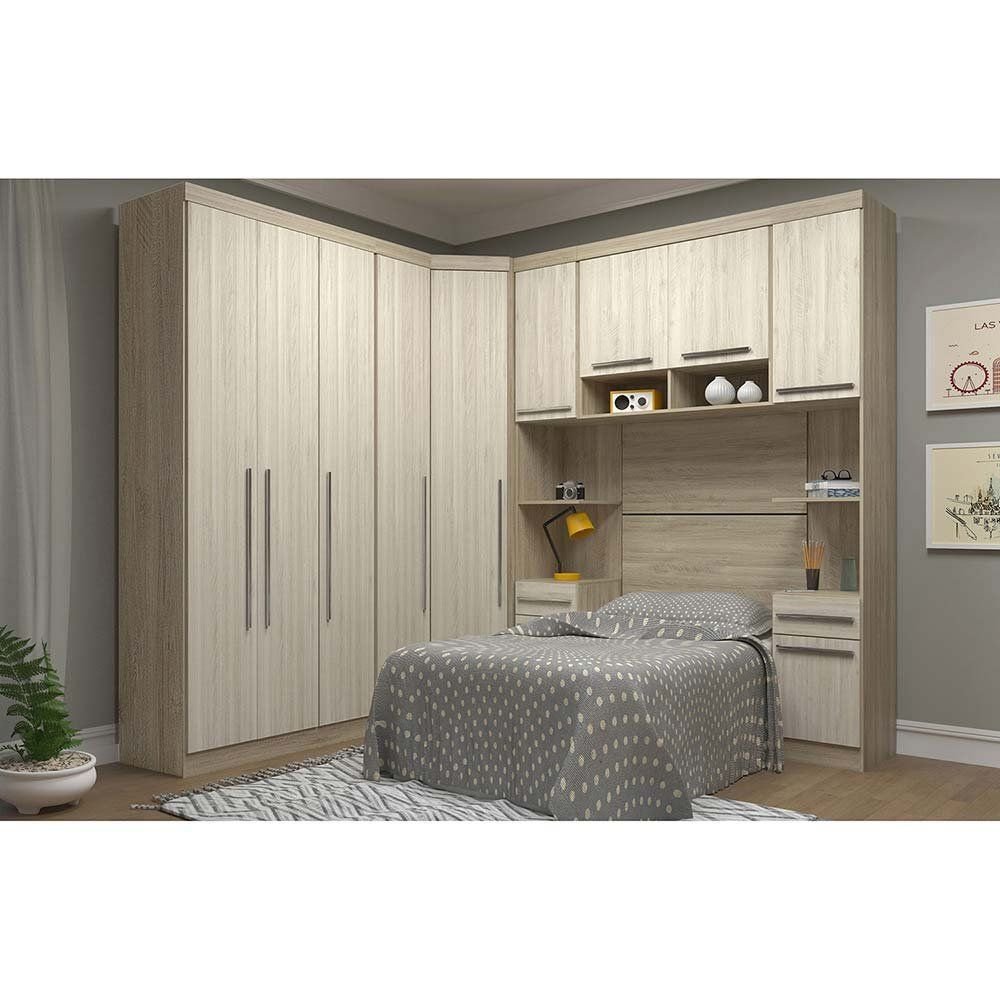 Guarda Roupa de Canto Solteiro 11 Portas 4 Gavetas com Cabeceira Master ...