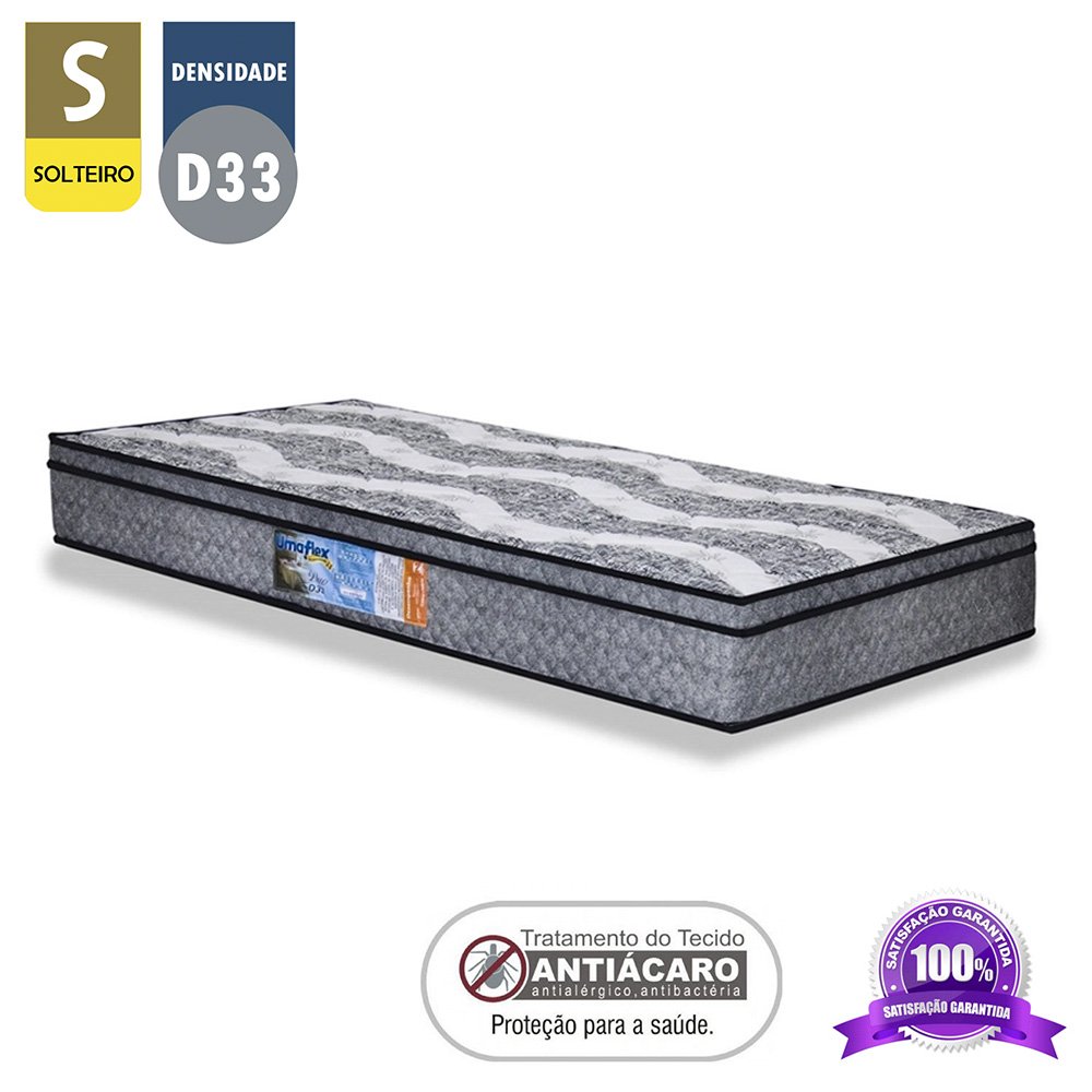 Colchão Solteiro Espuma D33 Cinza Umaflex Duo EPS 24x88x188 ...