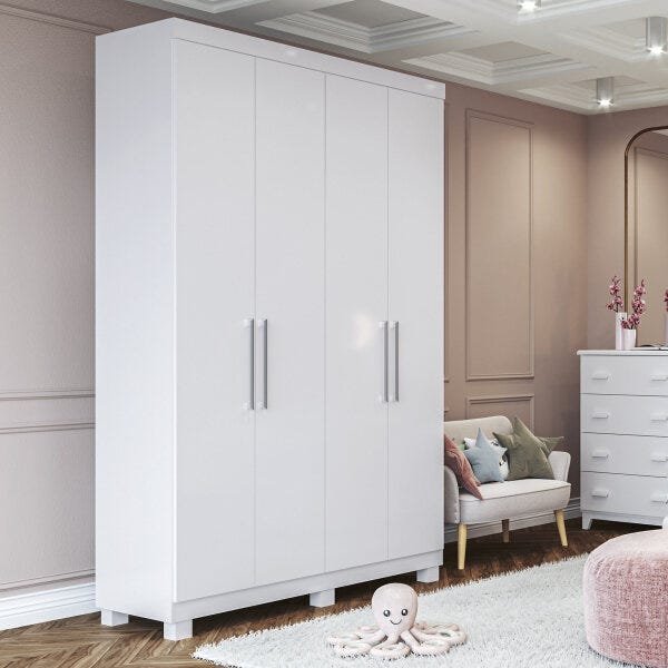 Guarda-Roupa 4 Portas 2 Gavetas Paranoá Móveis Rimo Branco/Branco ...