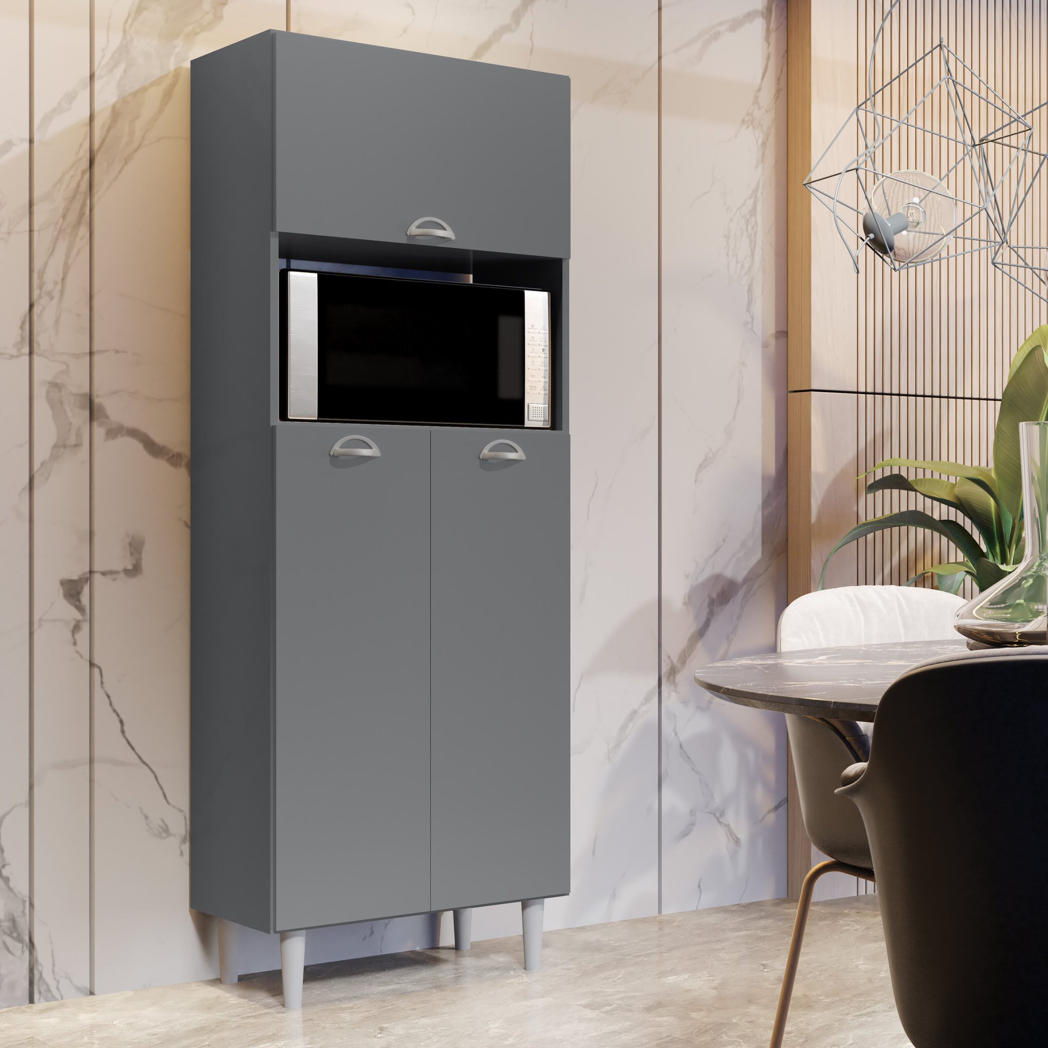 Paneleiro Cozinha 2 portas para Microondas Organizador 1.8m:Cinza ...