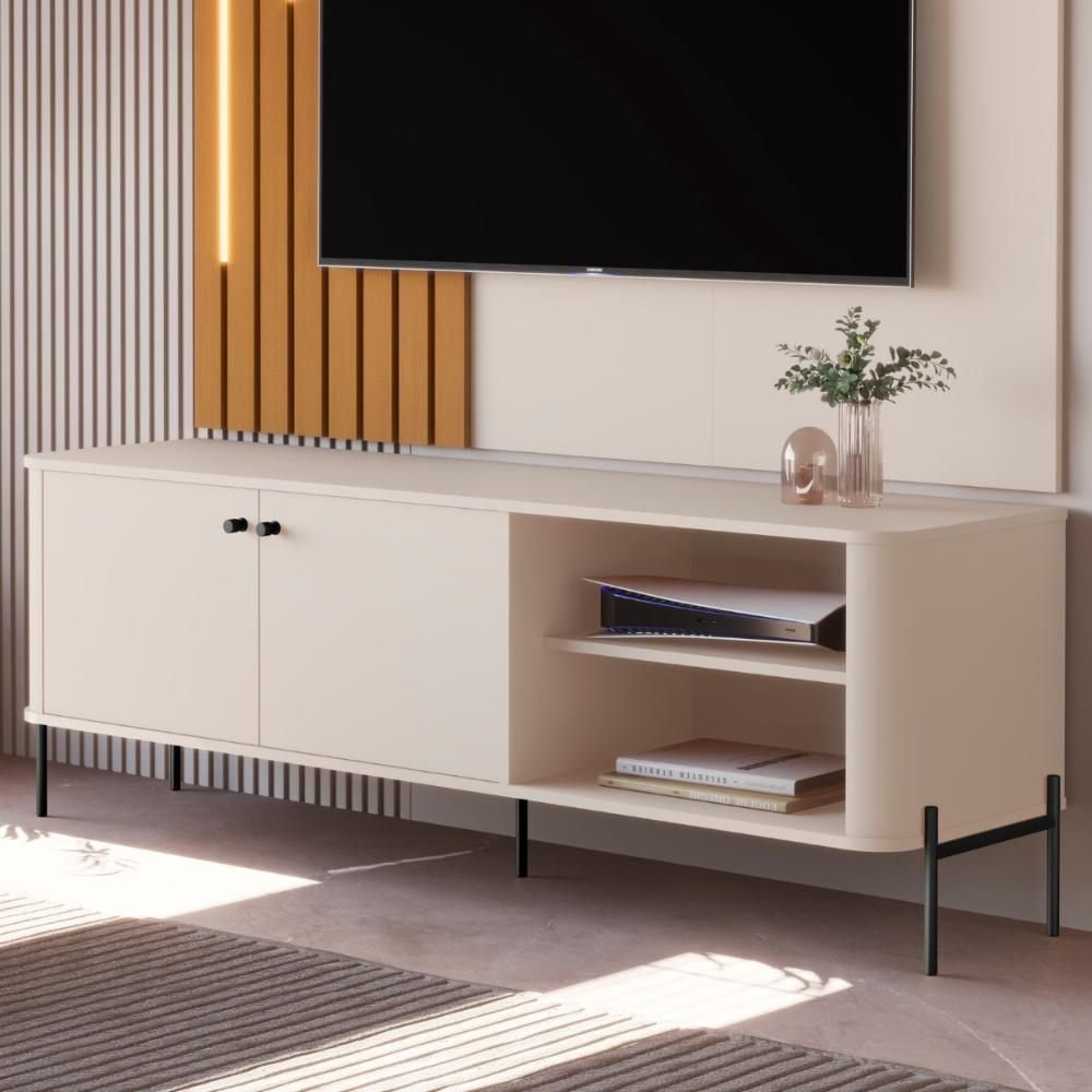 Rack para Tv 58 Polegadas Olaf Off White Preto | MadeiraMadeira
