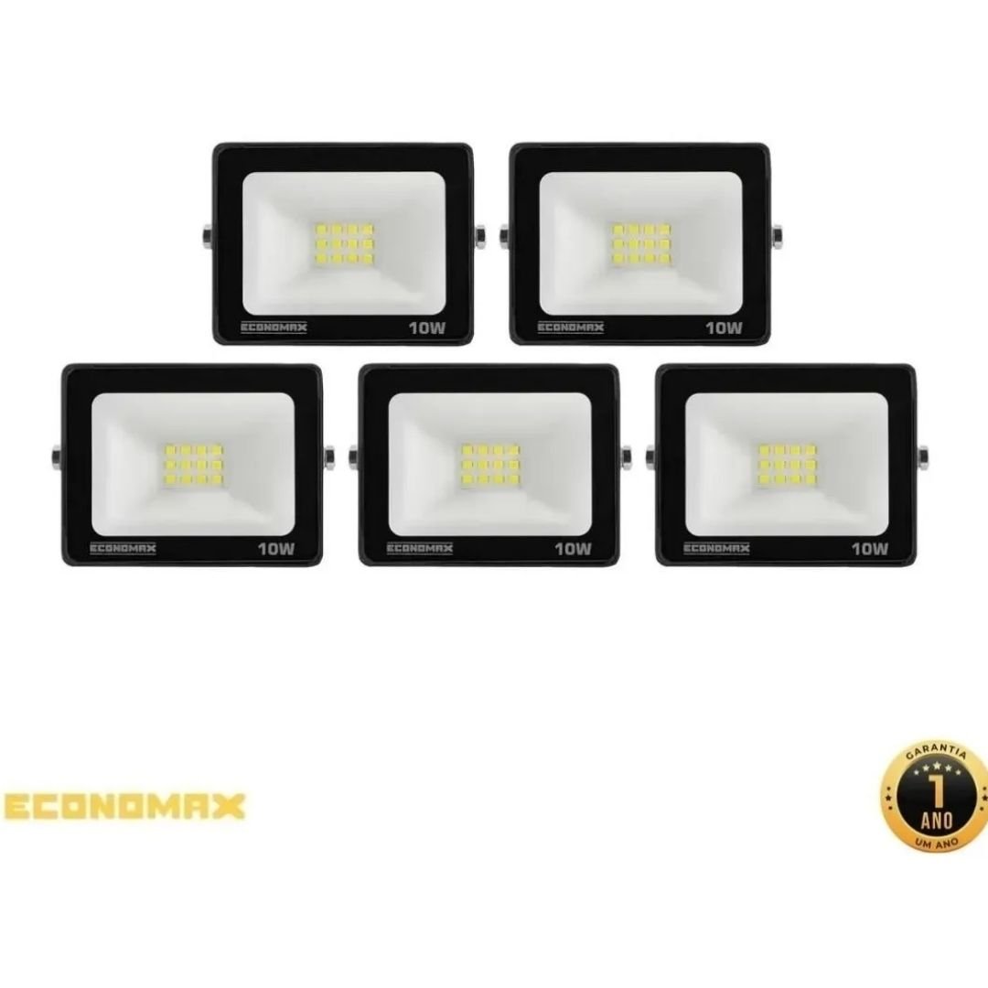 Kit 5 Projetores Led 10w 6,5k Preto Bivolt Economax | MadeiraMadeira