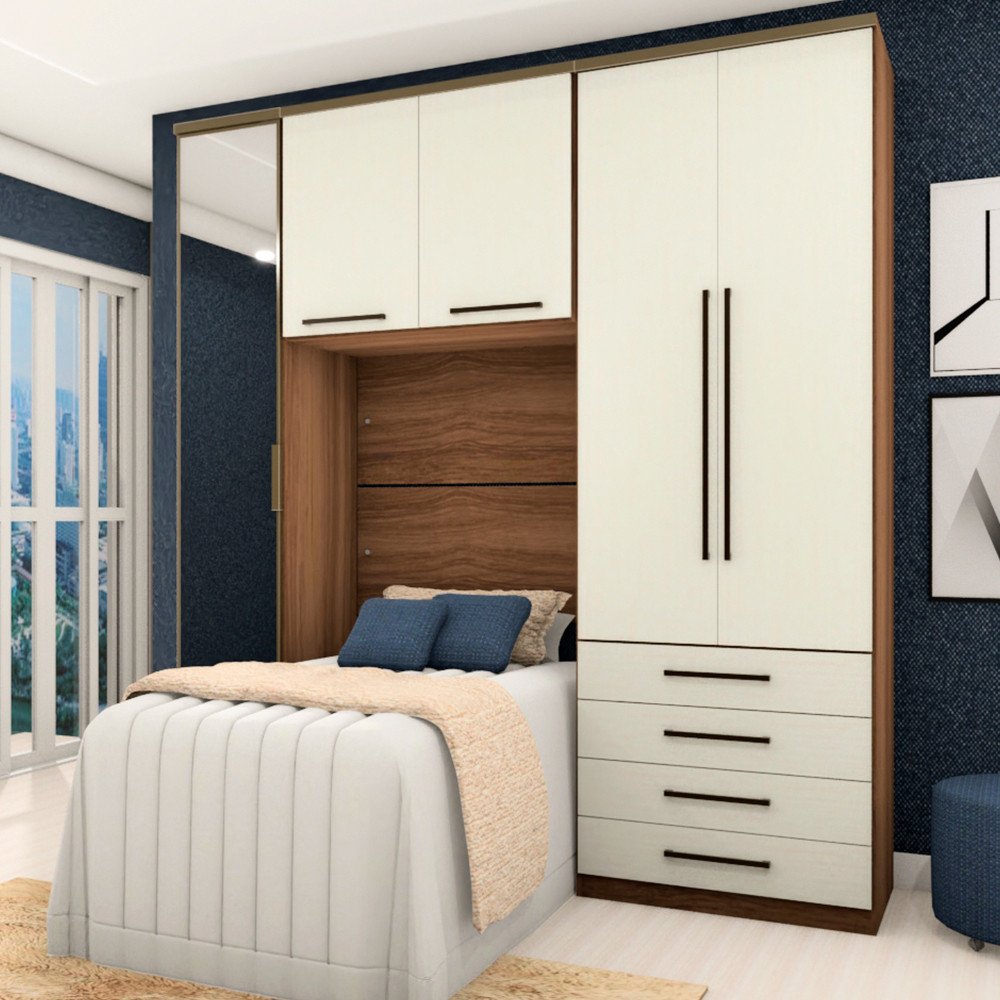 Guarda Roupa Solteiro Modulado 5 Portas e 4 Gavetas Vanilla com Linho ...