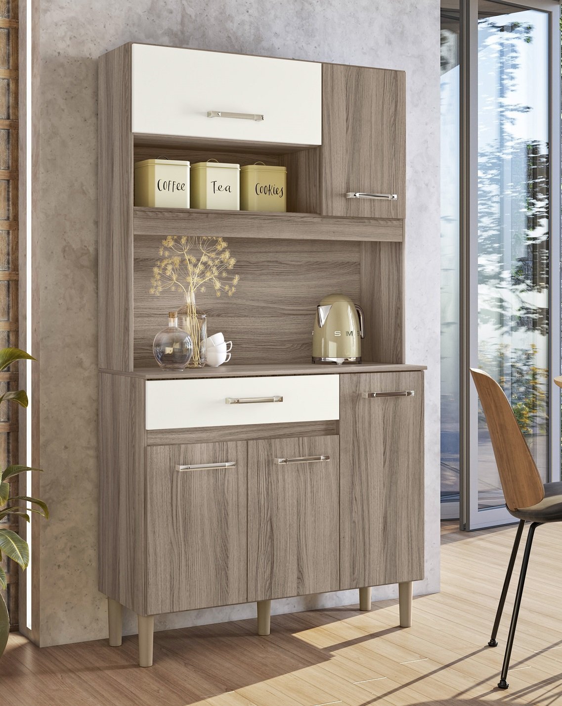 Kit Cozinha Magazin 90 5 Portas Carvalho Nature/Off White Cristal ...