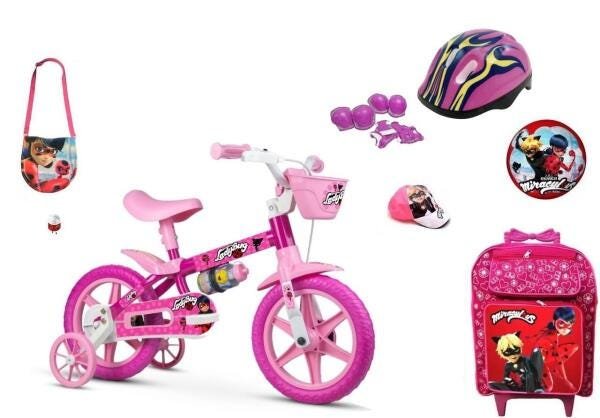 Bicicleta Lady Bug Miraculous Aro 12 - 7 Itens | MadeiraMadeira