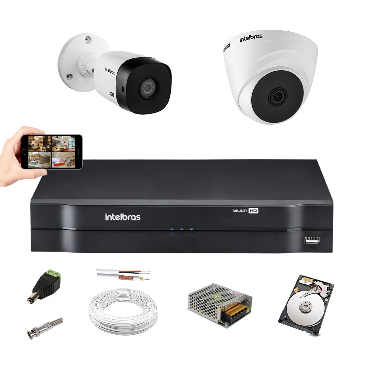 Kit Intelbras 2 Câm VHD 1010 Dvr 4 Canais 1104 + HD 1 Tera | MadeiraMadeira