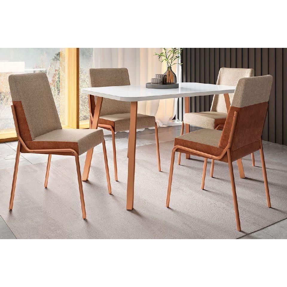 Conjunto: Mesa Sala Jantar Ariel Menor 1602 Tampo Madeirado C/ Vidro ...