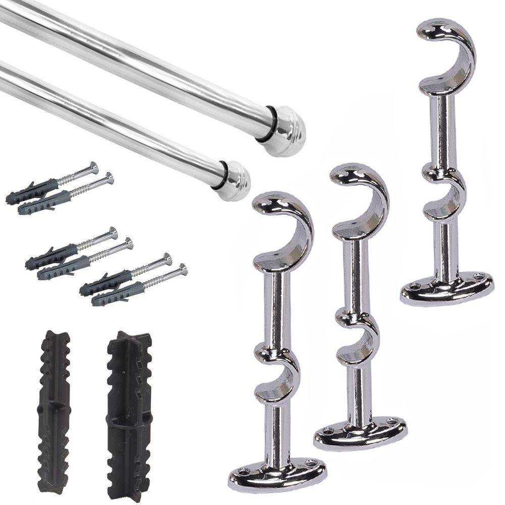 Kit Varão Duplo 3 Metros 28Mm Com 19Mm Cromado Suporte Metal ...